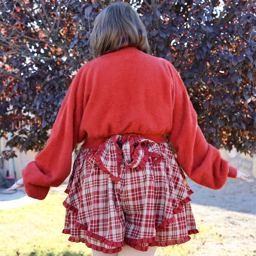 Cropped Fuzzy Crimson Cardigan – Mochipan