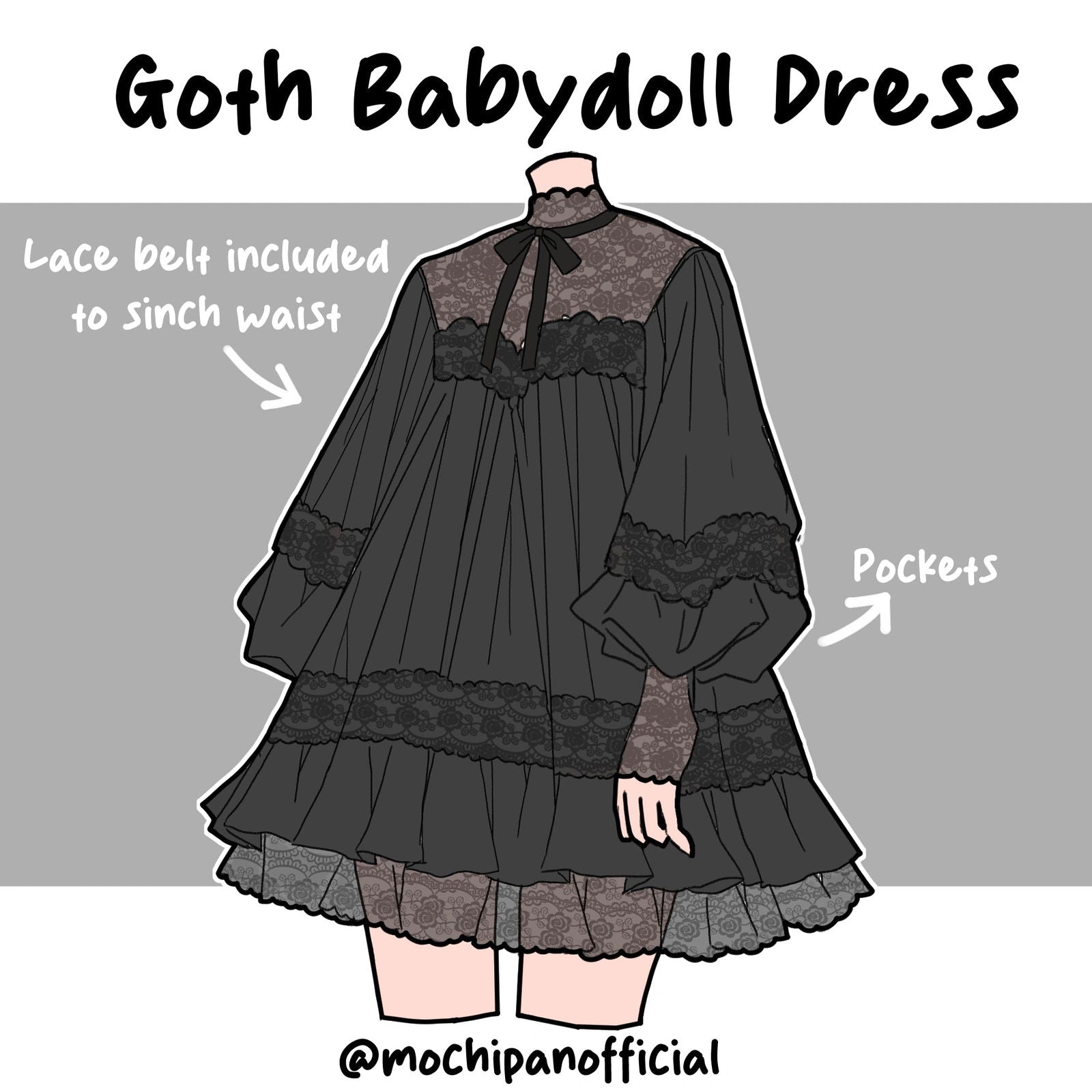 Goth Babydoll Dress - Dark Allure - Mochipan