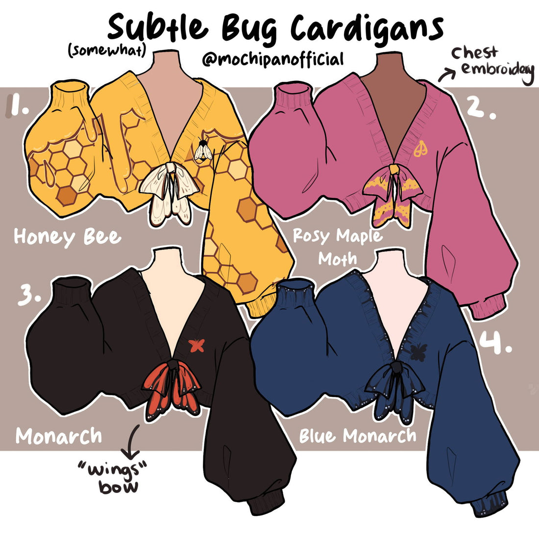Subtle Bug Cardigans - Nature’s Charm - Mochipan