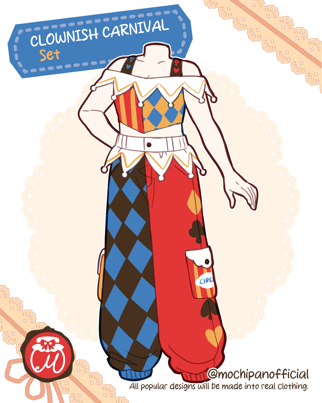 (Interest Check) Clownish Carnival Crop Top & Pants – Mochipan