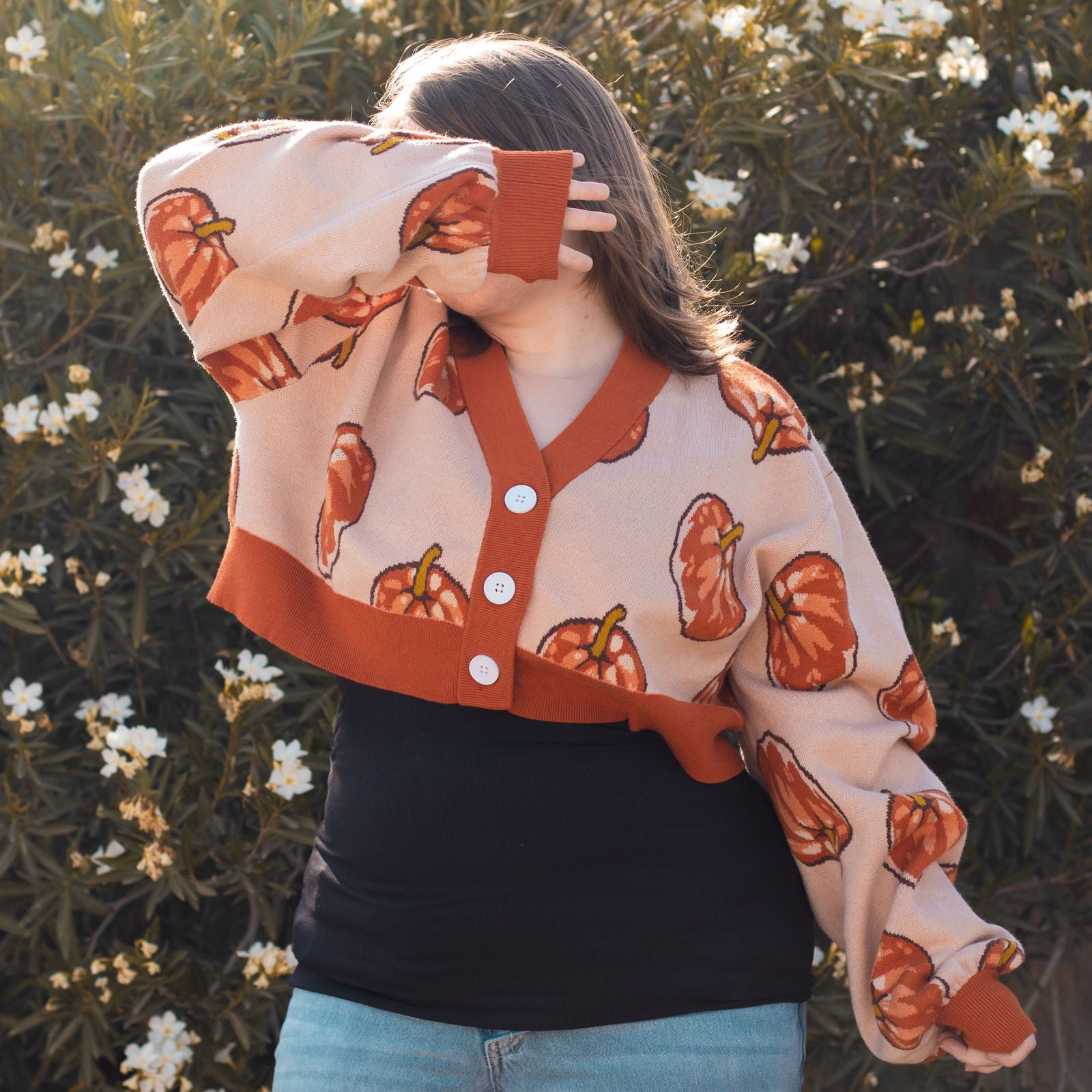 Cropped Pumpkin Cardigan - Fall Fashion - Mochipan